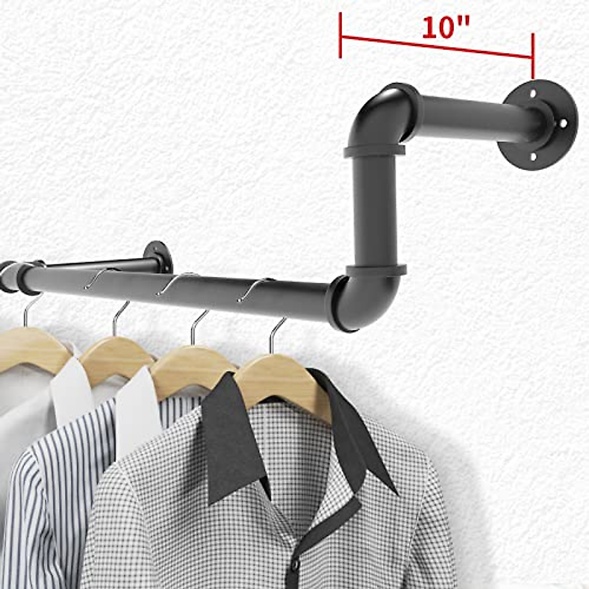 PNBO Wall Mounted Clothes Rack 59 in Length,Industrial Pipe Clothing Rack Wall Mounted Max Load 132Lb,Wall Mounted Garment Rack Space-Saving,Clothes Hanging Rod Bar Multi-Purpose Hanging