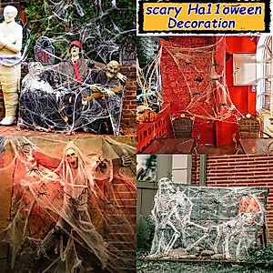 CNSSKJ Spider Webs Halloween Decorations,1000Sqft Spider Webs with 60 Fake Spiders, Stretchable Cobwebs for Indoor/Outdoor Scary Atmosphere, Parties, and Haunted Houses (1)