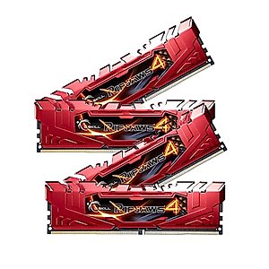 G Skill Ripjaws 4 F4-2666C15Q-32GRR 32GB Kit DDR4-2666 MHz Unbuffered Non-ECC Memory Modules with Heatspreader - Red