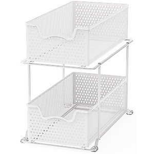 Simple Houseware 2 Tier Sliding Cabinet Basket Organizer Drawer, White