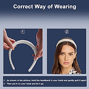 Pearl Headbands for Girls and Women, Plastic Wide Hair Hoop Band Embellish with Bling String Beads Fashion Gift for Children's Day, Graduation Ceremony, Prom Party, Casual Dress