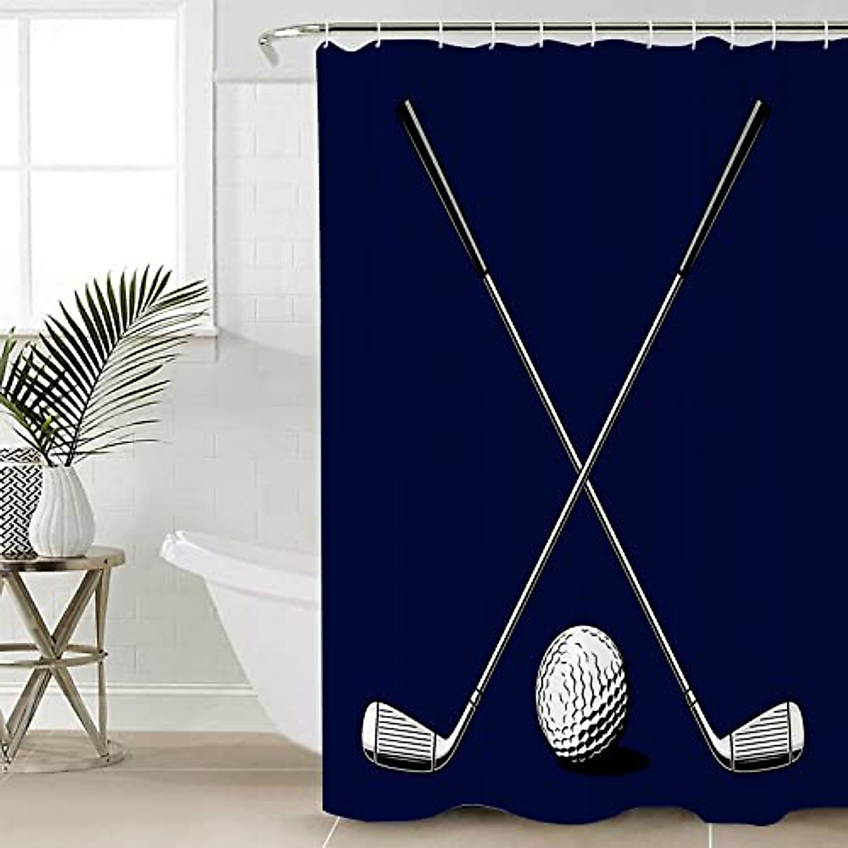 LiDU Golf Club 4 Pcs Shower Curtain Set, 36" x 72" Waterproof Shower Curtains with 12 Hooks, Golf Sport Navy Blue Modern Abstract Art Bathroom Sets with Shower Curtain and Rugs
