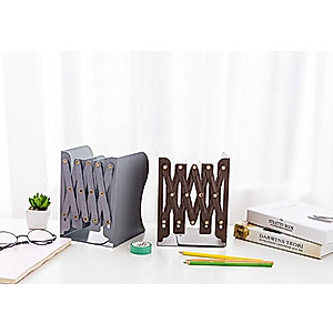 JIARI Simple Nature Style Brown Decorative Metal Iron Bookends Holder Stand Desk Nonskid Adjustable Bookend (Brown)