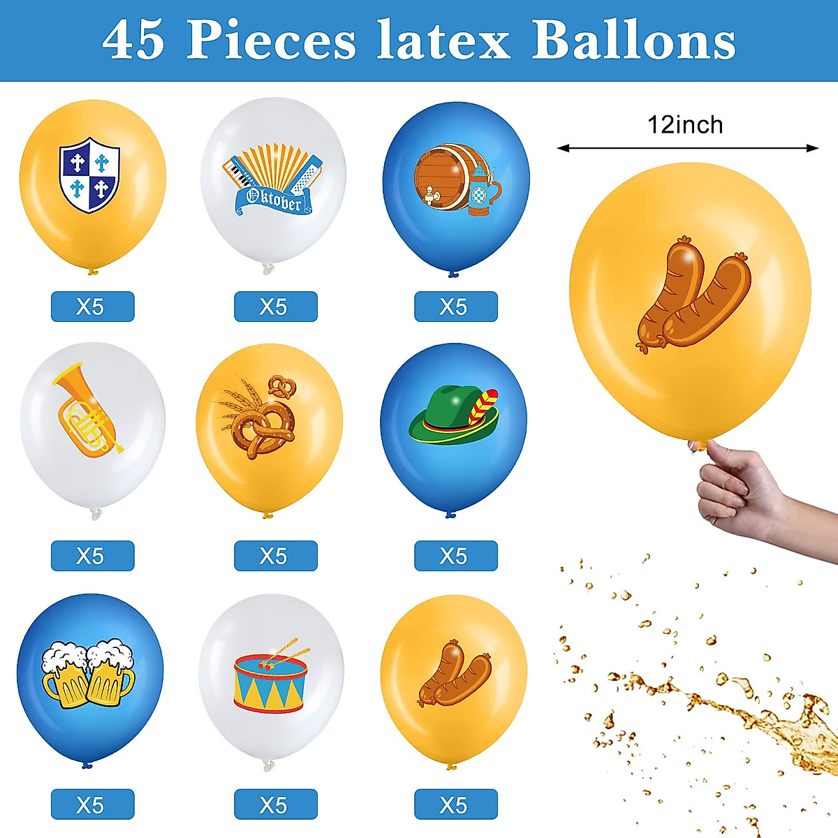 45 Pcs Oktoberfest Balloons Oktoberfest Party Decoration Oktoberfest Latex Balloons Beer Festival Balloons Pretzel Balloon Photo Props Latex Balloon for Oktoberfest Decor Bavarian Theme Party Supplies