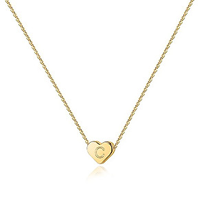 PAVOI 14K Yellow Gold Plated Mini Dainty Heart Initial Necklace | Slider Adjustable Necklace - 18" | Letter Necklaces for Women | C Initial