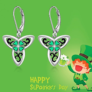 St Patricks Day Earrings Shamrock Earrings for Women Sterling Silver Celtic Knot Green Four Leaf Clover Earrings triangle Jewelry Friendship Irish Birthday Gifts