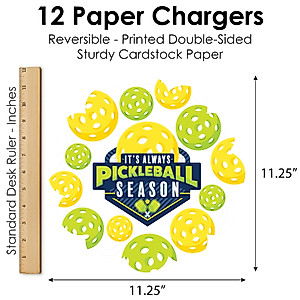 Big Dot of Happiness Let’s Rally - Pickleball - Birthday or Retirement Party Round Table Decorations - Paper Chargers - Place Setting For 12