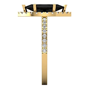 2.38 ct Marquise Cut Custom Engraving Halo Black Onyx Engagement Wedding Solitaire W/Accent Ring 18K Yellow Gold Size 11