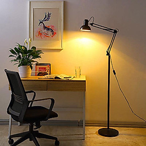 Metal Floor Lamp, Adjustable Architect Swing Arm Standing Lamp with Heavy Duty Base, Eye-Caring Reading/Drawing Lamp with On/Off Switch for Living Room, Bedroom, Study Room, Office