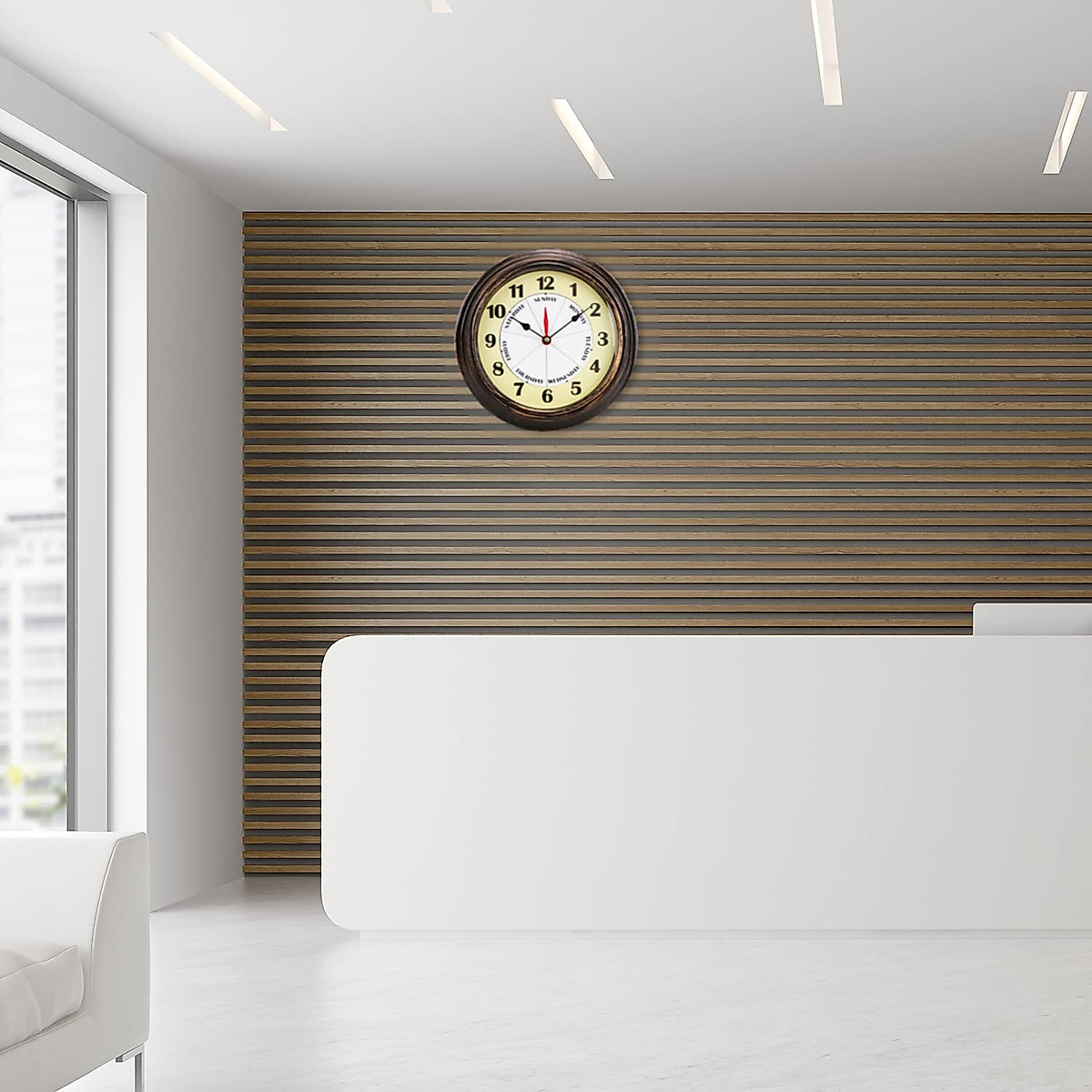 12 Inch Wall Clock, Classic Number Clocks, Decorative Clocks, Time & Day of The Week Wall Clock, Modern Round Clock for Home, Kitchen, Bathroom, Garden, Office(Bronze)