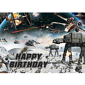 Outer Space Galaxy Wars Photography Backdrop Black Stars Science Fiction Photo Backgrounds Kids Boys Birthday Decorations Cake Table Banner 5x3ft