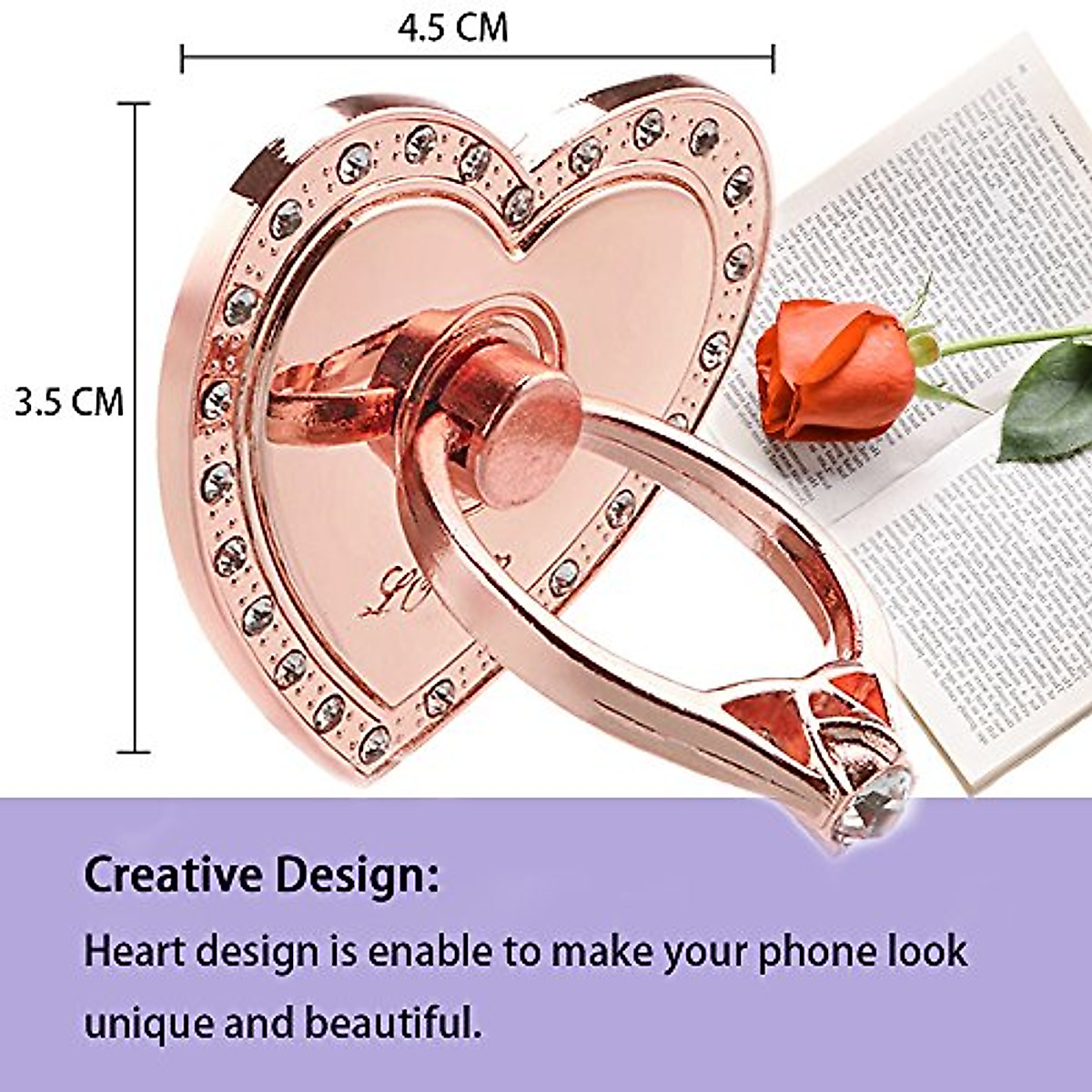 IHUIXINHE Phone Ring Holder, Universal Phone Stand, 4PCS 360° Rotation 3D Aluminium Alloy Ring Grip for iPad, iPhone X iPhone 8, 8Plus, 7, 7Plus, Samsung S9 Note8, Huawei All Cell Phone (Heart)
