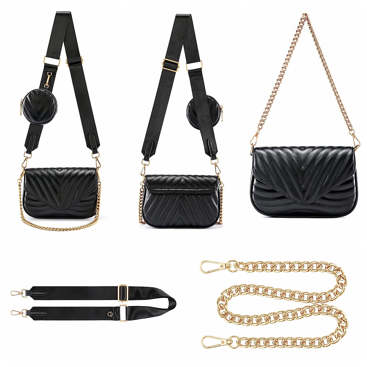 Ayliss Women Multipurpose Small/Medium Crossbody Bags Shoulder Handbag Coin Purse Trendy Clutch Evening Bag PU Leather Chain (Black #1)