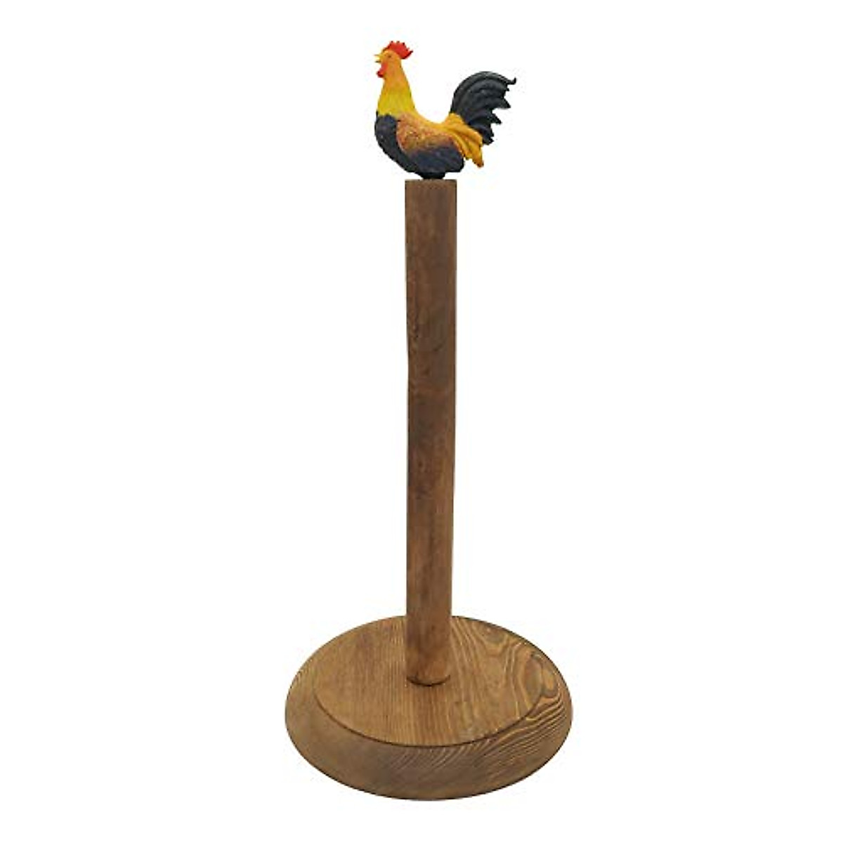 Rooster Design Rustic Brown Wood Paper Towel Holder Stand Up Paper Towel Holder, Easy One-Handed Tear Kitchen Paper Towel Dispenser with Weighted Base for Standard Paper Towel Rolls