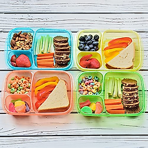 Youngever 8 Pack Bento Lunch Box, Meal Prep Containers, Reusable Plastic Divided Food Storage Container Boxes (3-Compartment)
