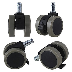 Casters Swivel casters Heavy Duty 5 Pack PU Casters Wheel Set 2 Inch Office Chair Swivel Casters, Wheels Grip Ring Stem with Brake for Workbench