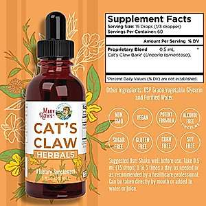 Cats Claw | USDA Organic Cats Claw Tincture | Cats Claw Liquid for Joint Support | Drop Supplement for Digestive Health | Herbal Blend for Immune Support | Vegan | Non-GMO | Gluten Free | 1 Fl Oz