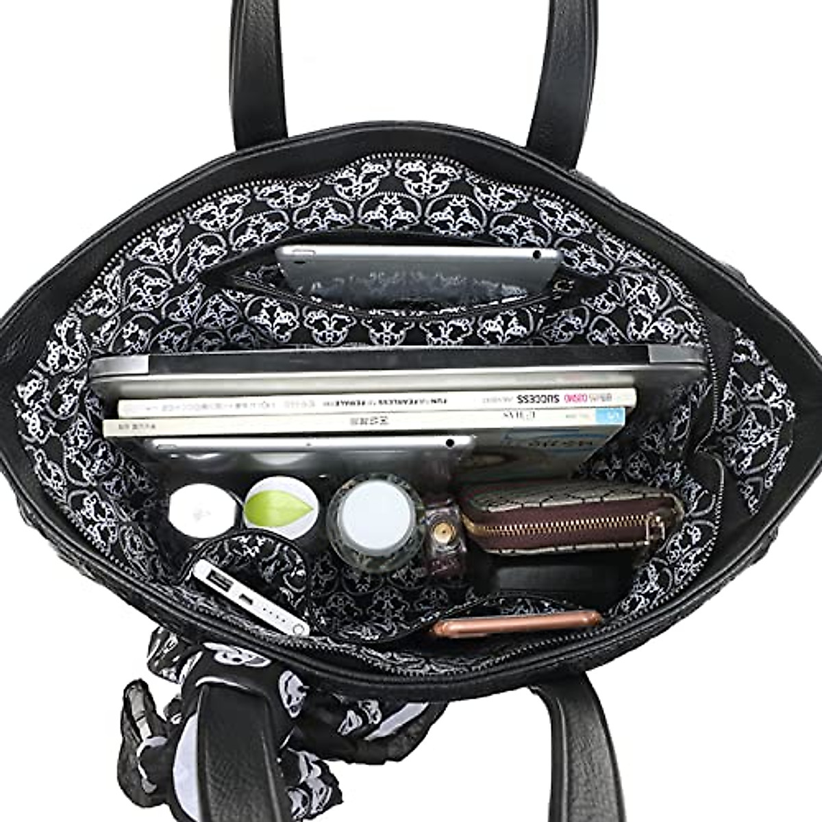 FiveloveTwo Women Handbag and Purses PU Satchel Skull Rivet Shoulder Tote Top-Handle Bag Black