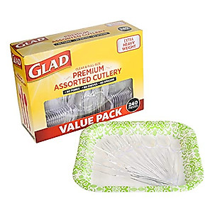Glad Disposable Paper Plates for All Occasions | 8.5 Diameter, 50 Count Bulk Paper Plates, Pink Flower Print & Disposable Plastic Cutlery, Assorted Set