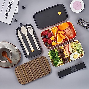 Solid Wood Pattern Adult Lunch Box, Bento Box, With Cutlery Set Of 3, 2 Compartments, Rectangular, Lunch Box For Adults