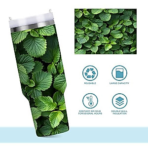 Jihqo Strawberry Leaves 40 oz Stainless Steel Vacuum Insulated Tumbler with Handle and Straw Lid, Leakproof Water Bottle Double Wall Travel Mug Coffee Cup, Cupholder Friendly