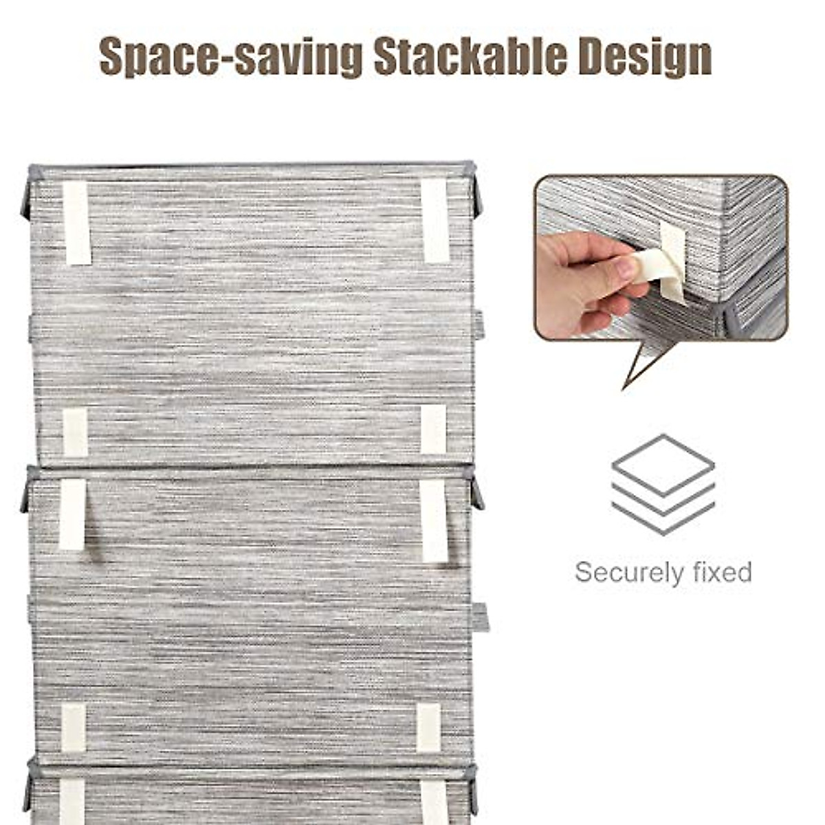 Giantex Storage Bins Set of 4 Stackable Cubes Fabric Baskets w/Lid, Side Handles, Magnetic Linen Container Boxes for Toys, Clothes, Files Foldable Closet Organize Bags 15”x14”x10” (Gray)