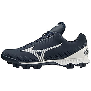 Mizuno Men's Wave Lightrevo Baseball Shoe, Navy-White, 8.5