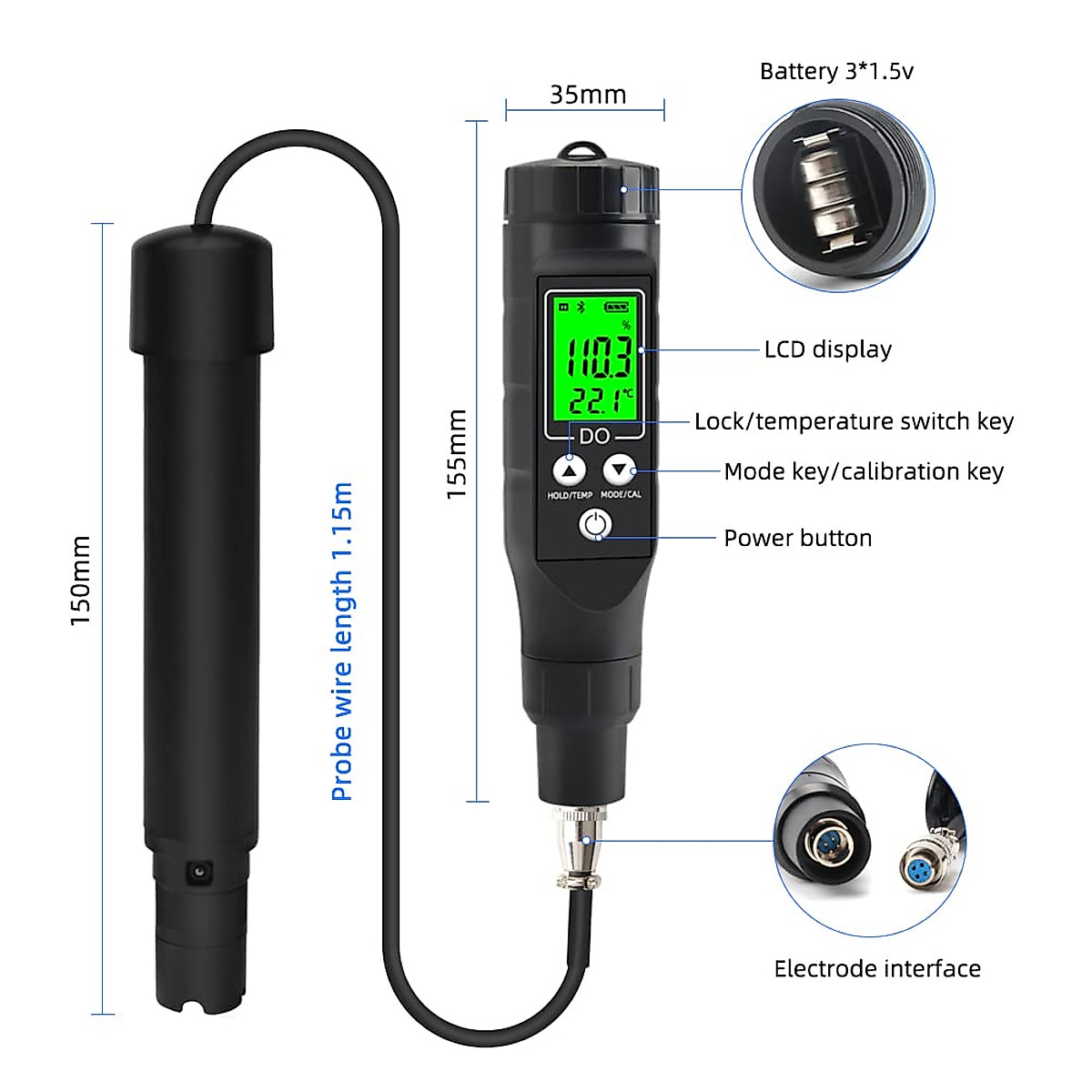 RCYAGO Smart Bluetooth Dissolved Oxygen Meter