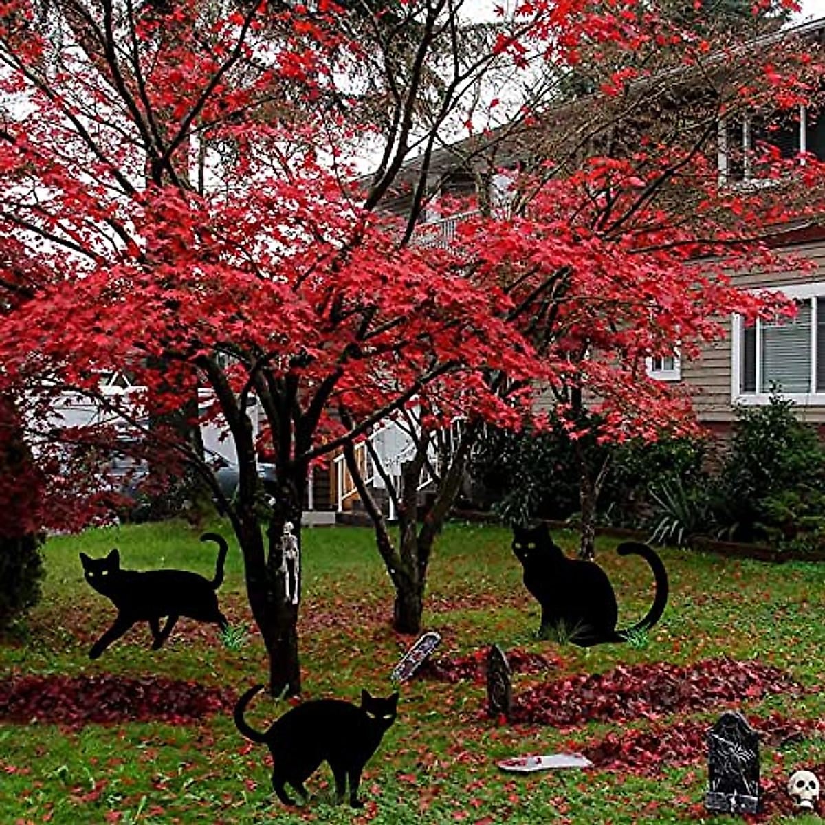 Halloween Yard Signs Stakes Outdoor Decorations - 3PCS Black Cat Lawn Decorations Signs for Garden Yard Scary Halloween Witch Decorations Outside