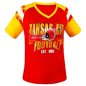 Geneisteck Womens Football Fans V Neck City Raglan T-Shirts - Red & Yellow XX-Large