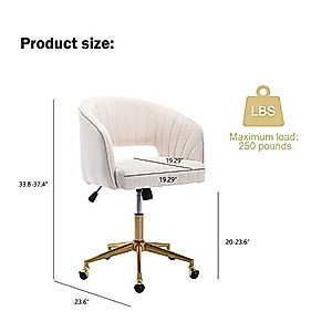 Nrizc Velvet Office Desk Chair, Upholstered Home Office Desk Chairs with Adjustable Swivel Wheels, Ergonomic Office Chair for Living Room, Bedroom, Office, Vanity Study (Beige)