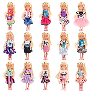 Joyfun 7 Pcs 6 Inch Girl Doll Clothes 3 Pieces Dress, 2 Pieces Outfits and 2 pcs Shoes for 11.5 Inch Girl's Sister 6" Doll