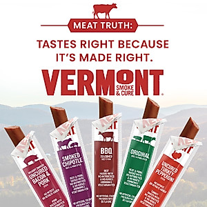 Snack Sticks by Vermont Smoke & Cure – Original Flavor – Beef & Pork – Healthy Meat Protein – 1oz Jerky Stick – 24 count carton