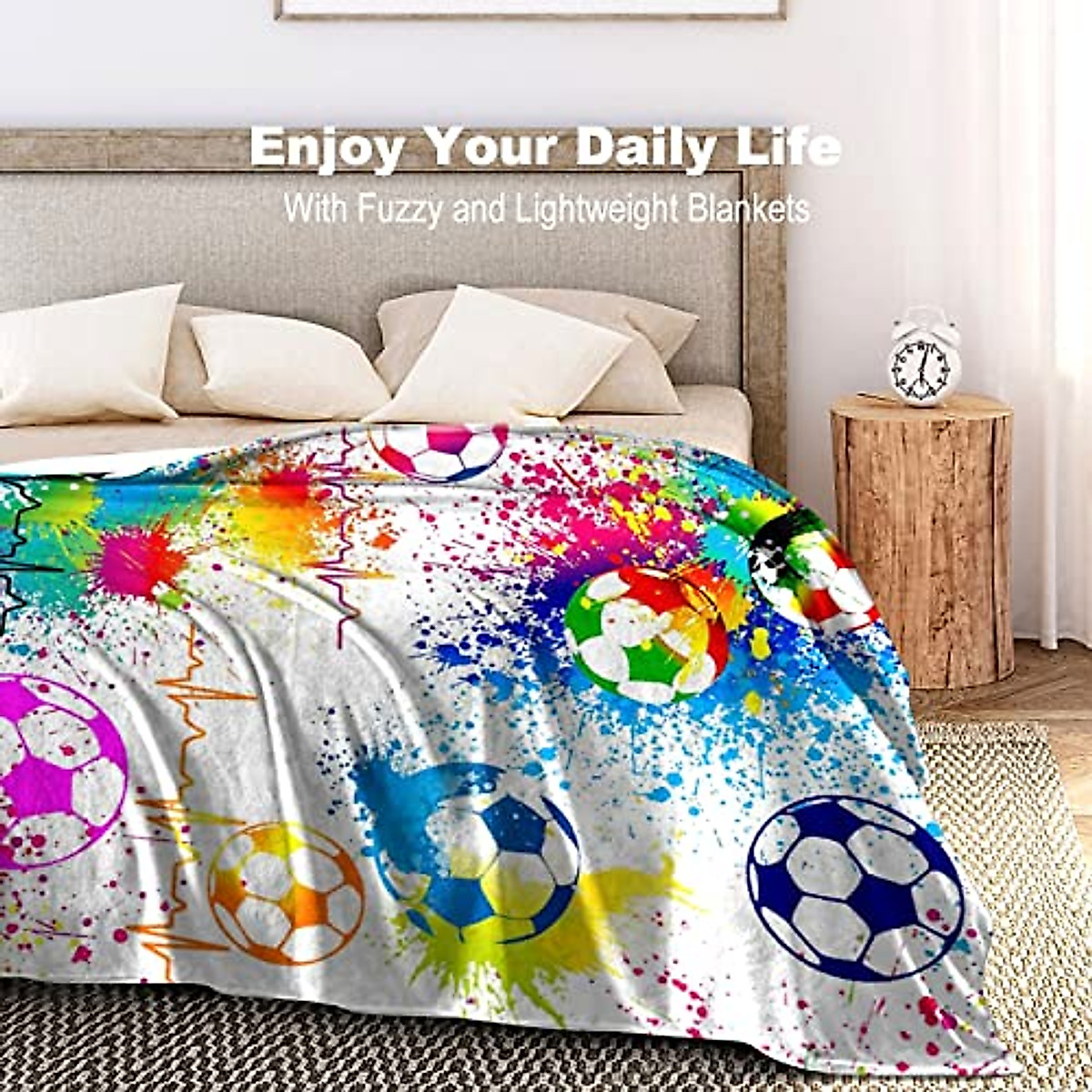 Soccer Blanket Sports Soccer Ball Throw Blanket Ultra Soft Flannel Blanket Gifts for Kids Adults 50"X40"