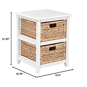 OSP Home Furnishings Seabrook 2-Tier Storage Unit with Natural Baskets, White Finish