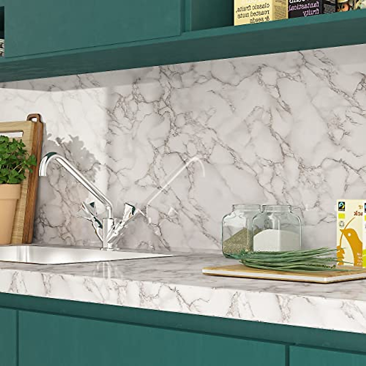 YENHOME Waterproof Contact Paper for Bathroom Countertops Kitchen Countertop Peel and Stick Contact Paper Grey Marble Contact Paper Peel and Stick Wallpaper Gloosy Counter Top Stick Paper 17.7"X200"