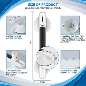 A Pair(Two) EHRRD 12-Inch Gray Suction Cup Bathroom Grab Bar with Black Accent - Secure Safety Handle for Bathtubs and Showers, Non-Slip Shower Handrail for Seniors and Elderly, No Drilling Required
