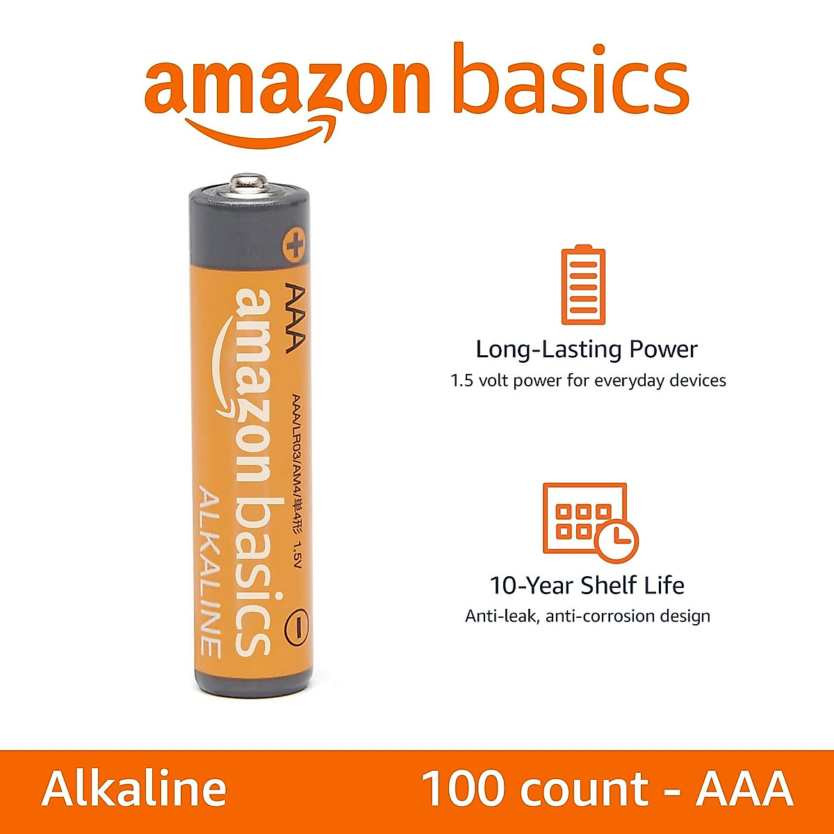 Amazon Basics 100 Pack AAA High-Performance Alkaline Batteries, 10-Year Shelf Life, Easy to Open Value Pack & 48 Pack AA High-Performance Alkaline Batteries, 10-Year Shelf Life