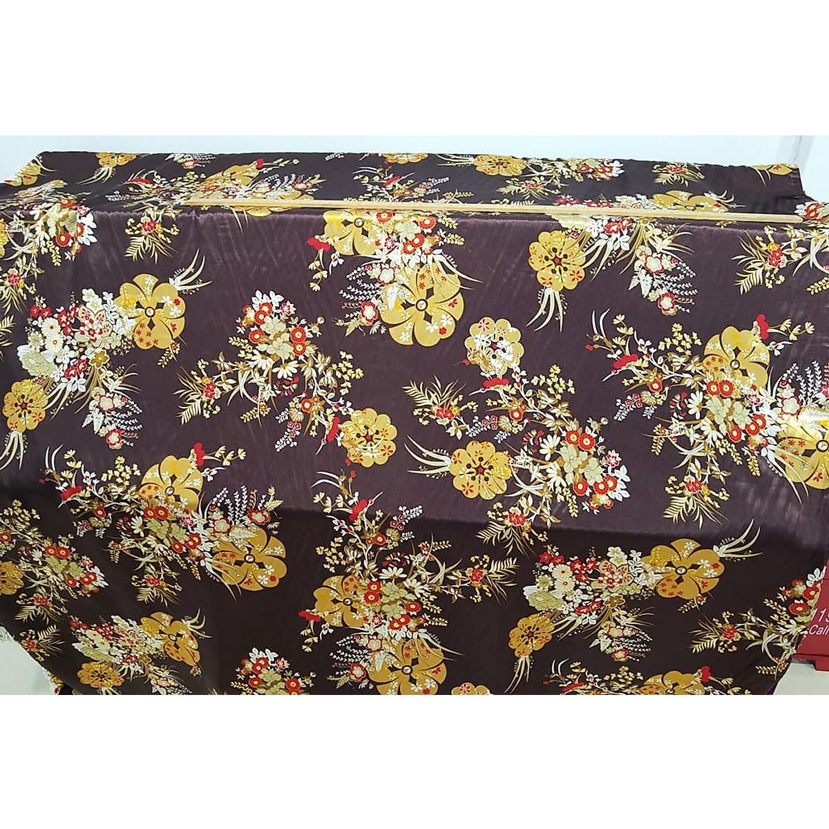 100cm*148cm Flowers Print Satin Cloth Soft Polyester Charmeuse Lining Scarf Pajamas Fabric Hairband Headwear Material (Color 9)