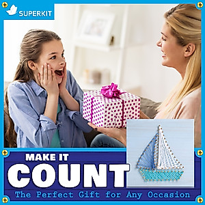 Superkit Boat String Art Kit: Complete 3D Wood DIY Art Craft Set, Marked Holes, 3 Colored Skeins, Screws, Screwdriver, Paints, Foam Brush, Ages 7+