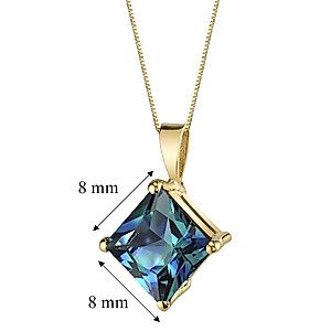PEORA 14K Yellow Gold Created Alexandrite Pendant for Women, 3 Carats Princess Cut, Color-Changing Solitaire AAA Grade