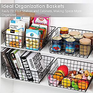 Wire Storage Baskets for Organizing, Vtopmart 4 Pack Metal Wire Freezer Organizer Bins with Handles, Large Pantry Baskets for Kitchen Cabinets, Bathroom, Laundry, Garage, Black