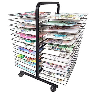 Drying Rack 45 × 66 × 82 cm, Black Metal 26 Wire Shelves Double Sided Mobile Art Drying Rack Stackable Artwork Storage Classroom Painting Drying Shelf for Schools and Art Clubs