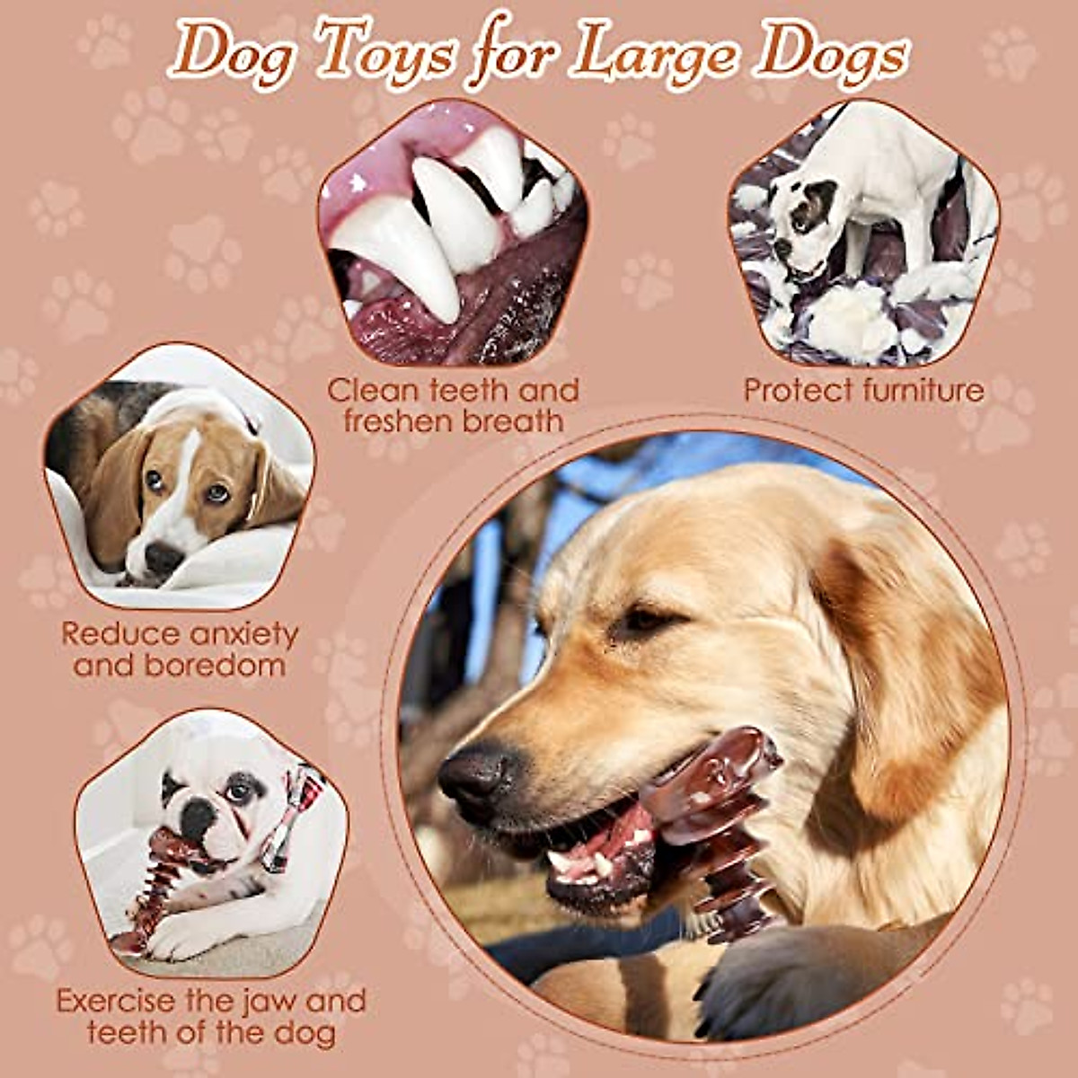 WOWBALA Large Dog Chew Toys: 2 Pack Dog Toys for Aggressive Chewers - Super Chewer Dog Toys for Large Dogs - Tough Dog Chew Toys - Indestructible Dog Toys for Medium, Large Dogs (Brown)