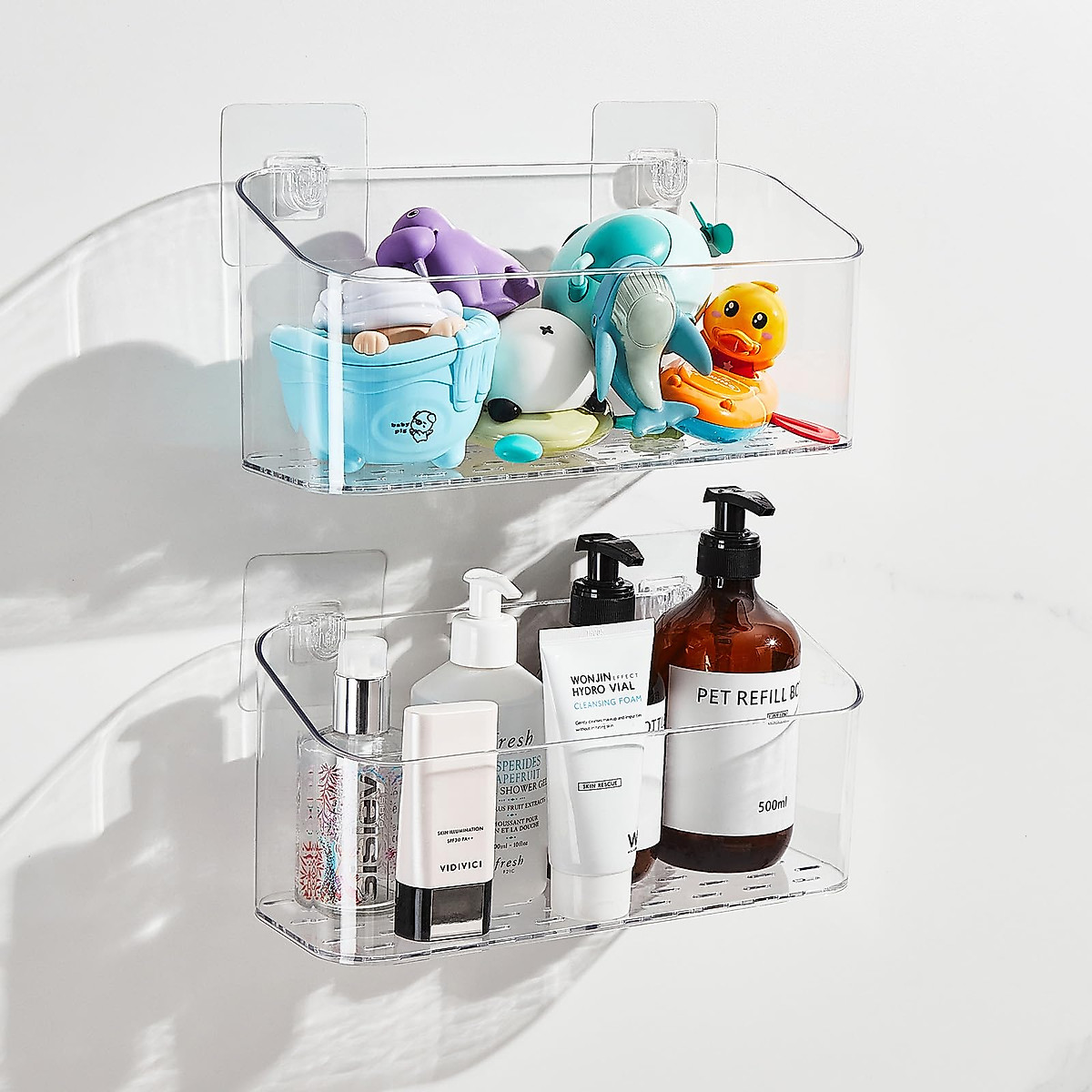 CQUNM Bath Toy Storage Holder for Bathtub, Clear Bath Toy Organizer Large Capacity Bathtub Toy Storage Shower Caddy for Bathroom (2 Large)