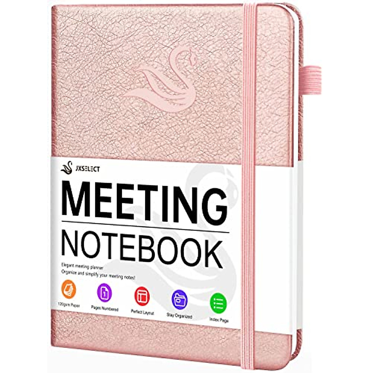 Elegant Meeting Notebook for Work with Action Items, Premium Leatherette Hardcover Meeting Planner with Numbered Pages, 7 x 10" Project Planner Notebook for Office Business Meeting Notes Agenda Organizer for Men & Women, 168 Pages (Rose Gold)