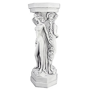 Design Toscano Column of Maenads Women Indoor/Outdoor Sculptural Display Pedestal Plant Stand, 28 inches tall, Cast Stone Resin, Antique Stone Finish