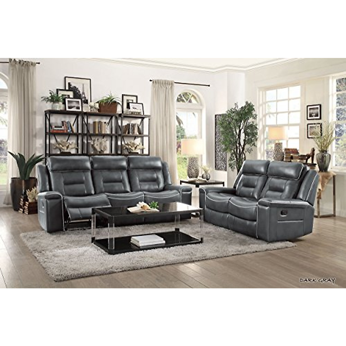 Homelegance Darwan 88" Leather Gel Double Reclining Sofa, Dark Gray