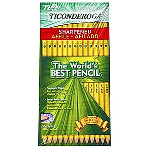 Ticonderoga Pencils, Wood-Cased, Pre-Sharpened, #2 HB Soft, Yellow, 72 Count