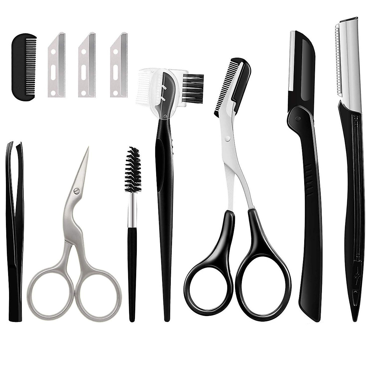 Eyebrow Razor,AWECOT 7 in 1 Eyebrow Kit,Face Razors Shavers for Women Multipurpose Exfoliating Dermaplaning Tool,Including Eyebrow Trimmer,Facial Razor,Eyebrow Scissors,Eyebrow Brush,Eyebrow Tweezers